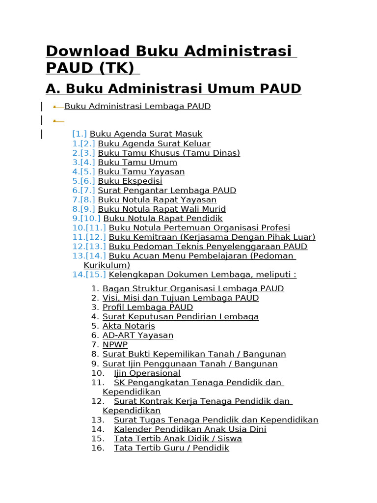 Menu Administrasi Paud | PDF