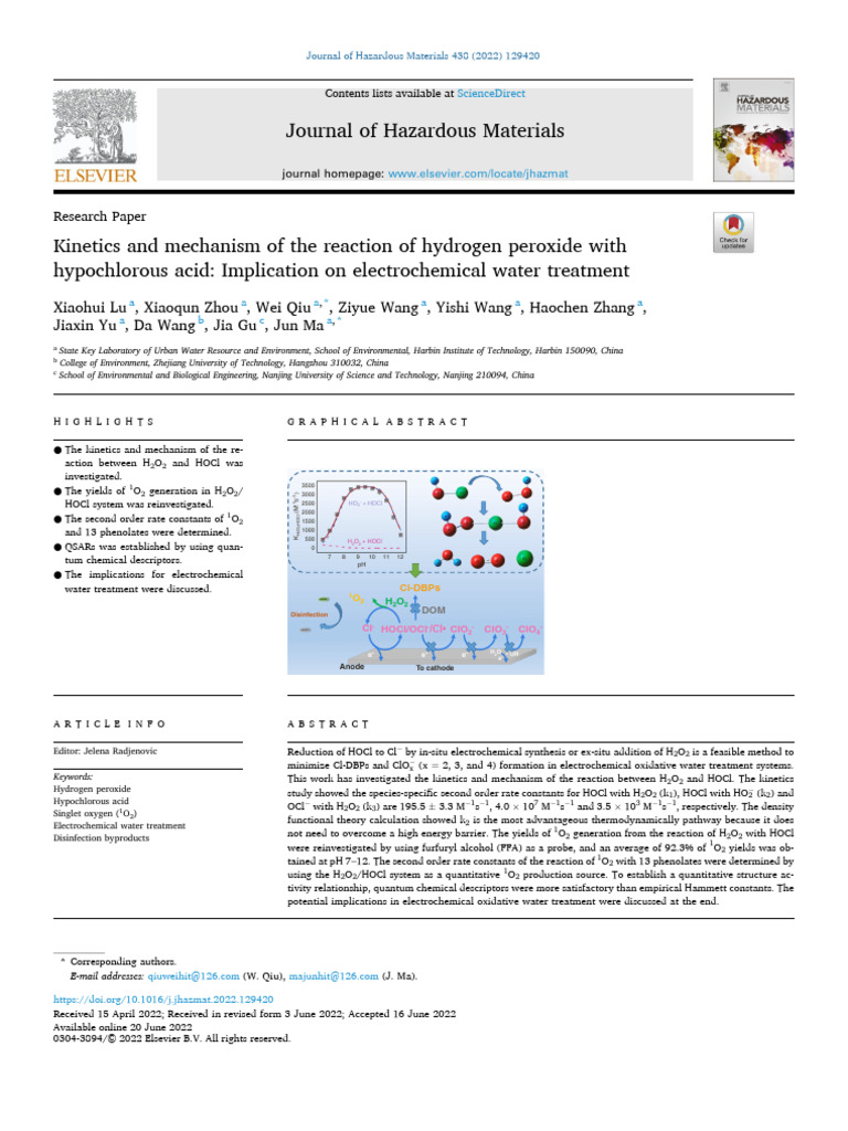 Kinetics and Mechanism of The Reaction of Hydrogen Peroxide With ...