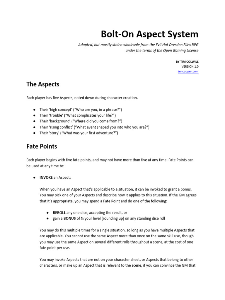 Bolt-On Aspect System Rules | PDF