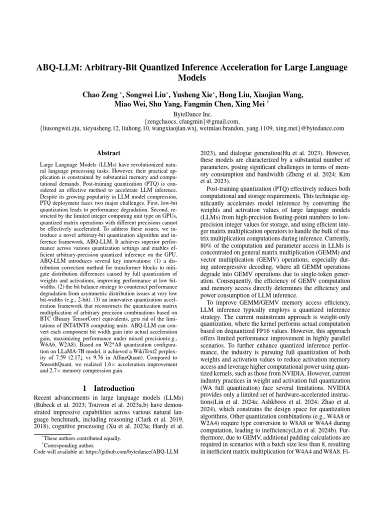 ABQ-LLM: Arbitrary-Bit Quantized Inference Acceleration For Large Language Models | PDF | Thread ...