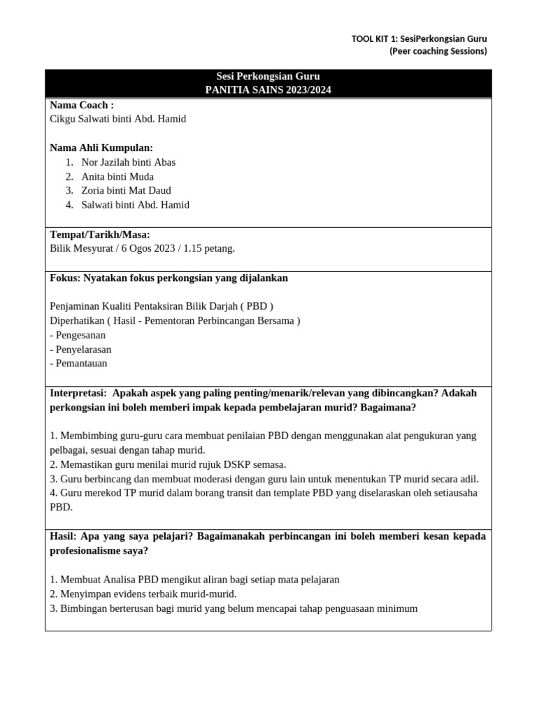 PLC 2 (TEACHER SHARING) PANITIA SAINS | PDF