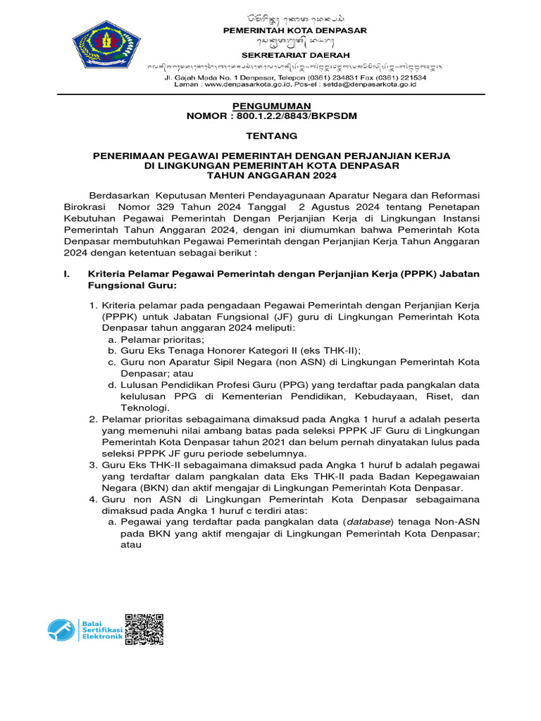 TTE - Pengumuman Penerimaan Pegawai Pemerintah Dengan Perjanjian Kerja Di Lingkungan Pemerintah ...