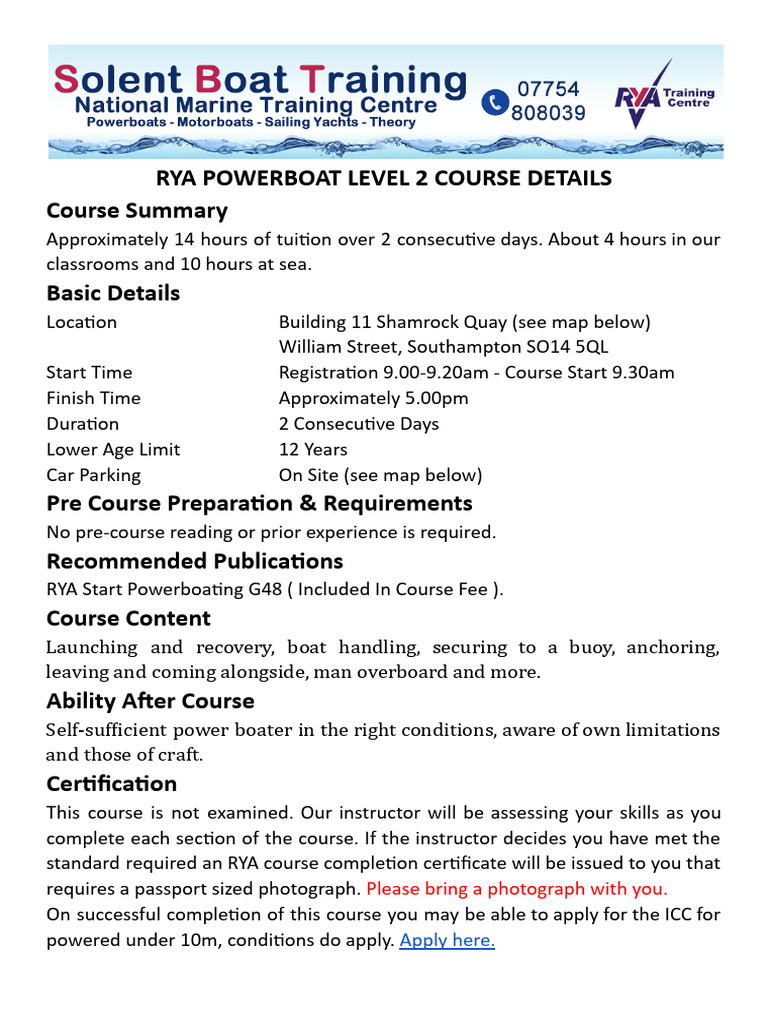 Rya Powerboat Level 2 Course Details 2023 | PDF