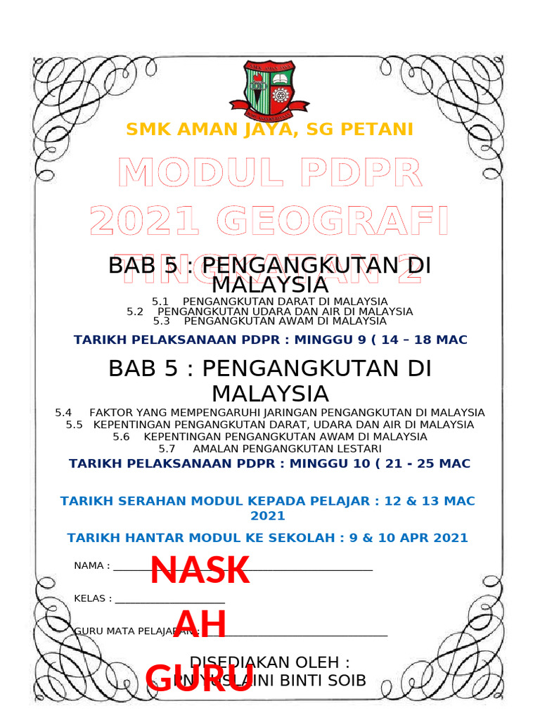 Modul Geo 2021 PDPR Naskhah Guru | PDF