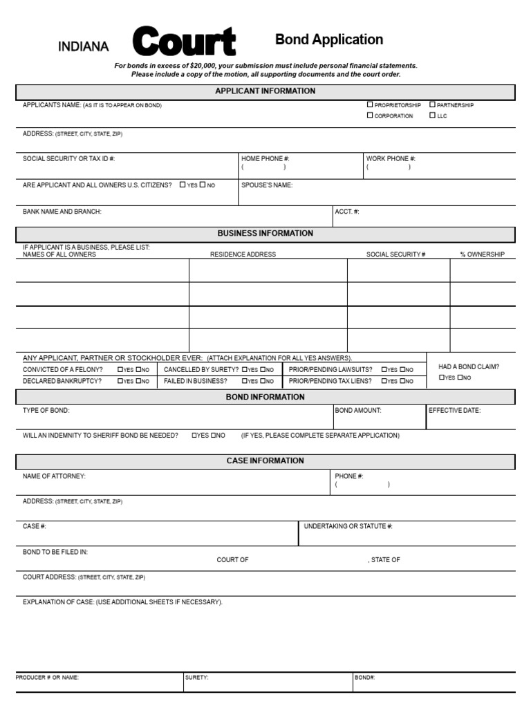 Indiana Court Bond Application | PDF | Surety | Indemnity