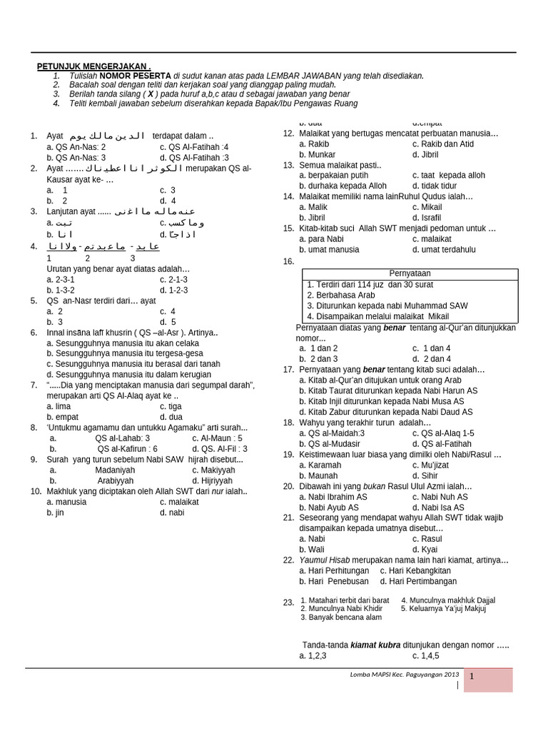 MAPSI NASKAH Soal PAI 013 | PDF