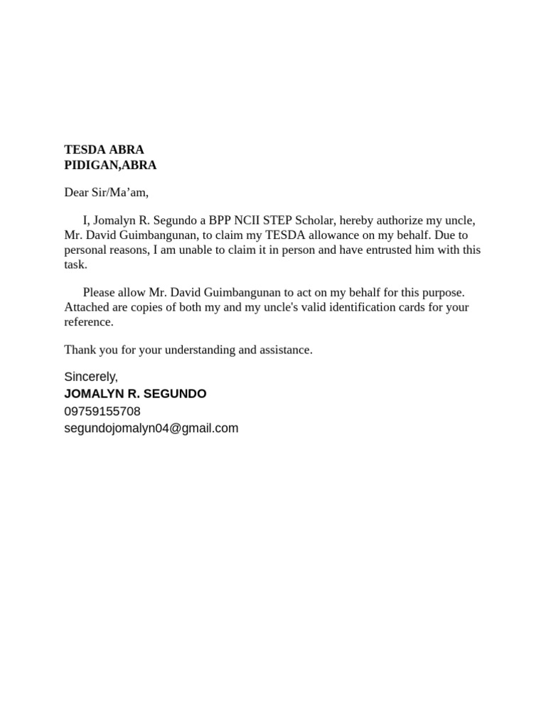 Tesda Letter | PDF