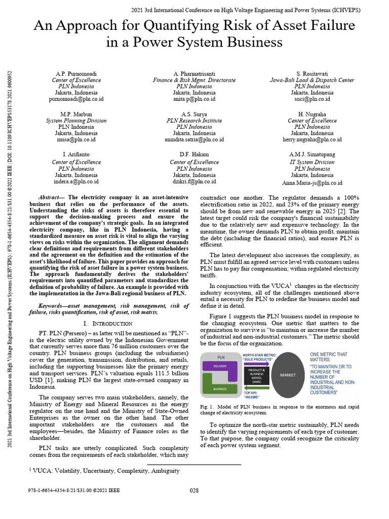 An Approach For Quantifying Risk of Asset Failure in A Power System Business | PDF