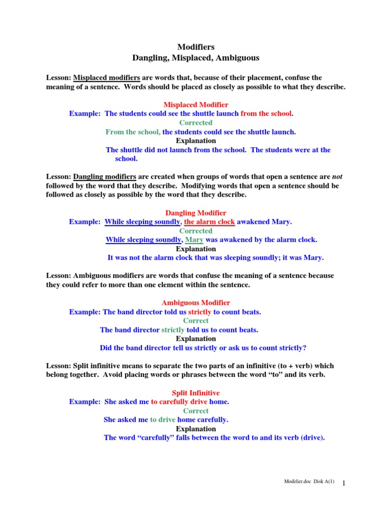 Identifying Misplaced, Ambiguous, and Dangling Modifiers, and Split ...