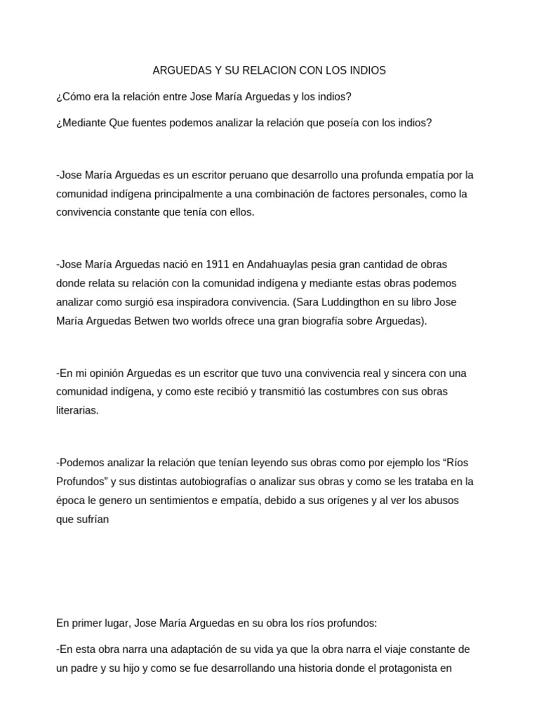 Arguedas y Su Relacion Con Los Indios Nuevo Diseño Final | PDF