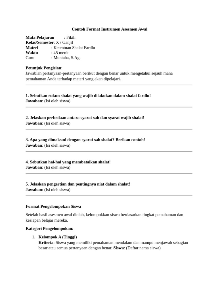 Contoh Format Instrumen | PDF