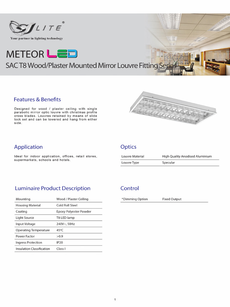 SAC T8 Mirror Louvre Fitting Series - Wood - Plaster Mounted - Product ...