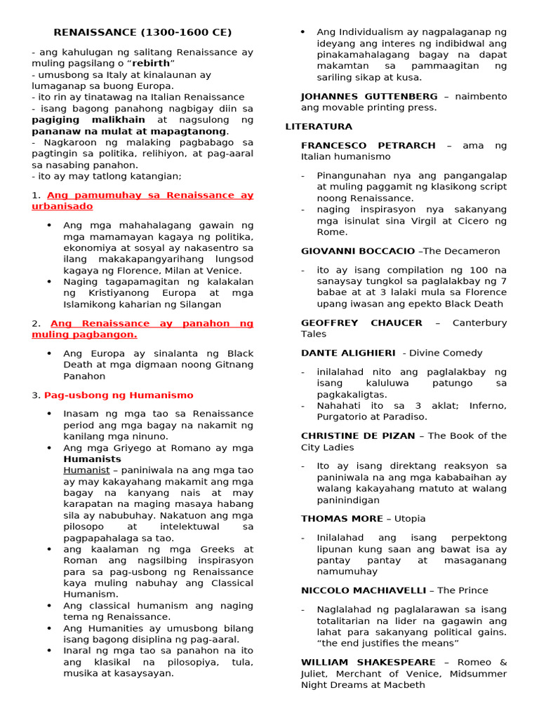 RENAISSANCE Handout | PDF