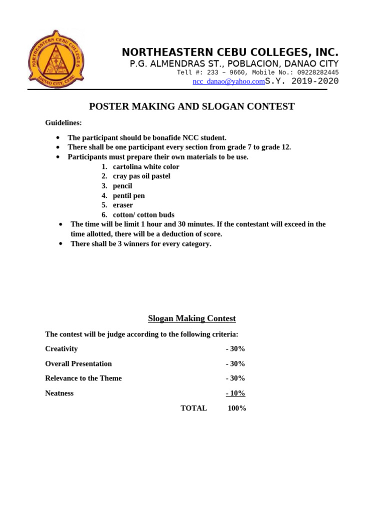 Criteria For Slogan and Poster Making.. | PDF