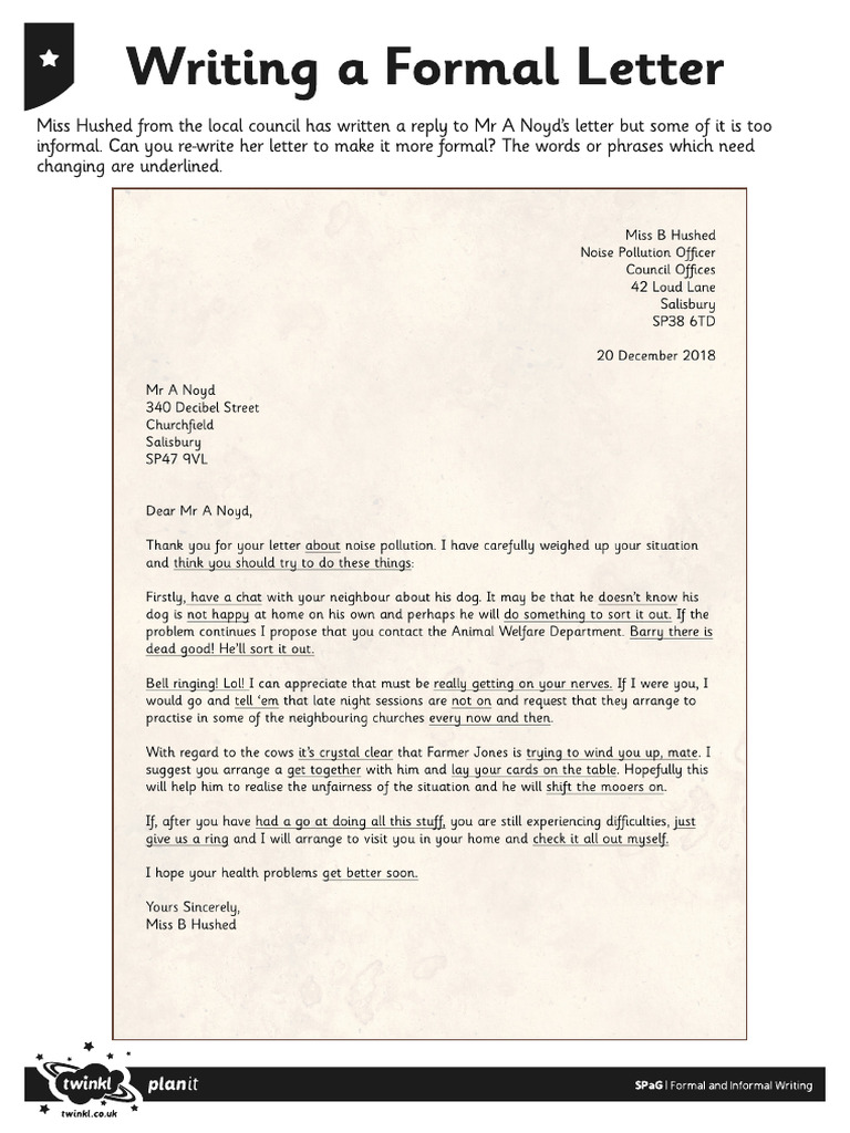 Formal and Informal Writing Writing a Formal Letter Activity Sheet | PDF