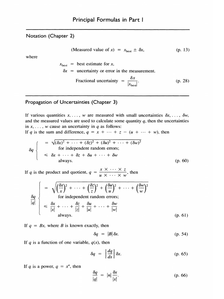 Principal Formulas in Part I | PDF | Uncertainty | Normal Distribution