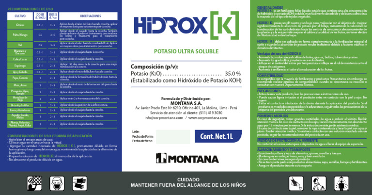 Etiqueta Hidrox K | PDF