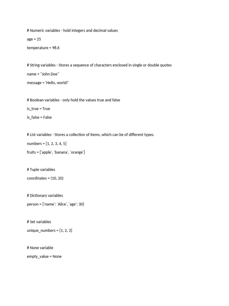 Numeric Variables | PDF