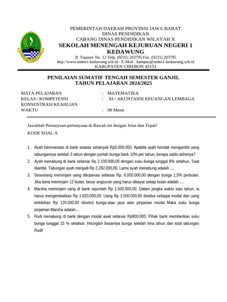 Soal Kode A Matematika Akl 3 | PDF