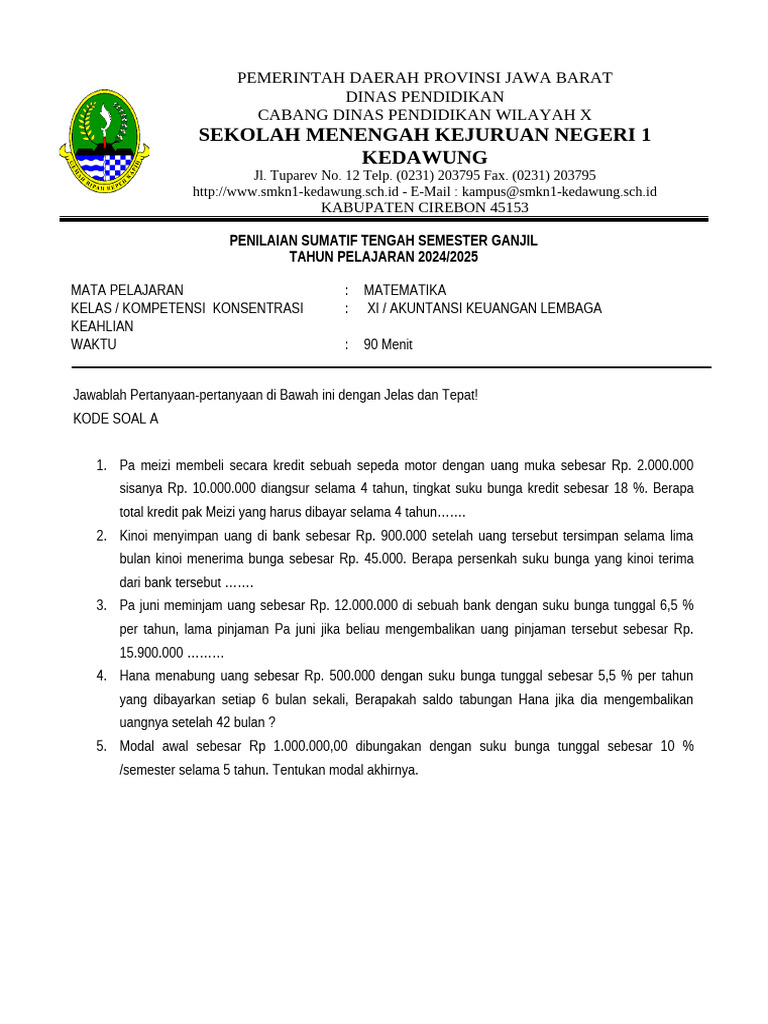 Soal Sts Xi Akl 4 Kode A | PDF