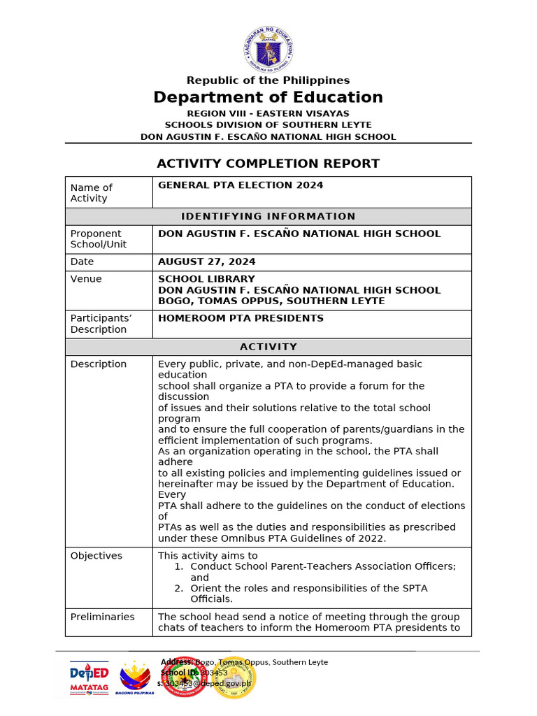 Activity Completion Report Template (1) | PDF
