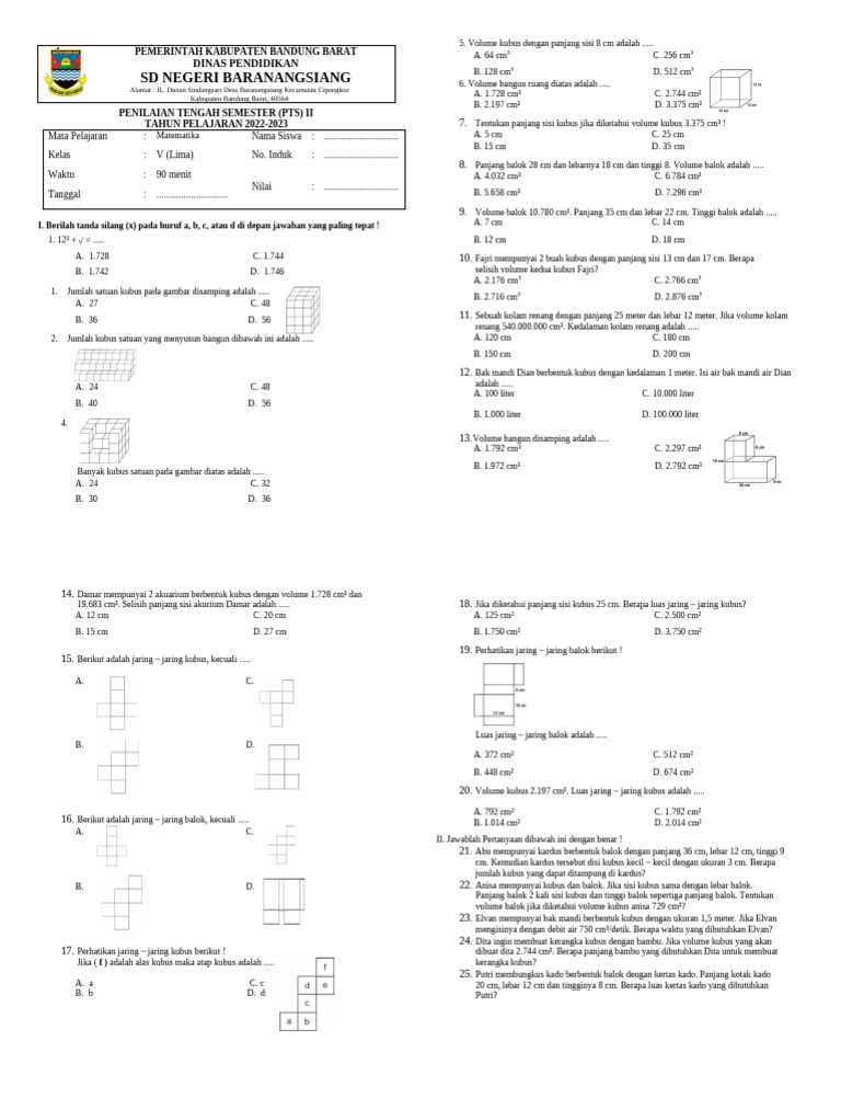 Soal PTS Matematika Kelas 5 Semester 2 | PDF