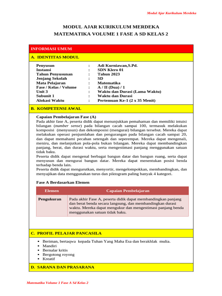 Modul Ajar MTK Kelas 2 - BAB 3 | PDF