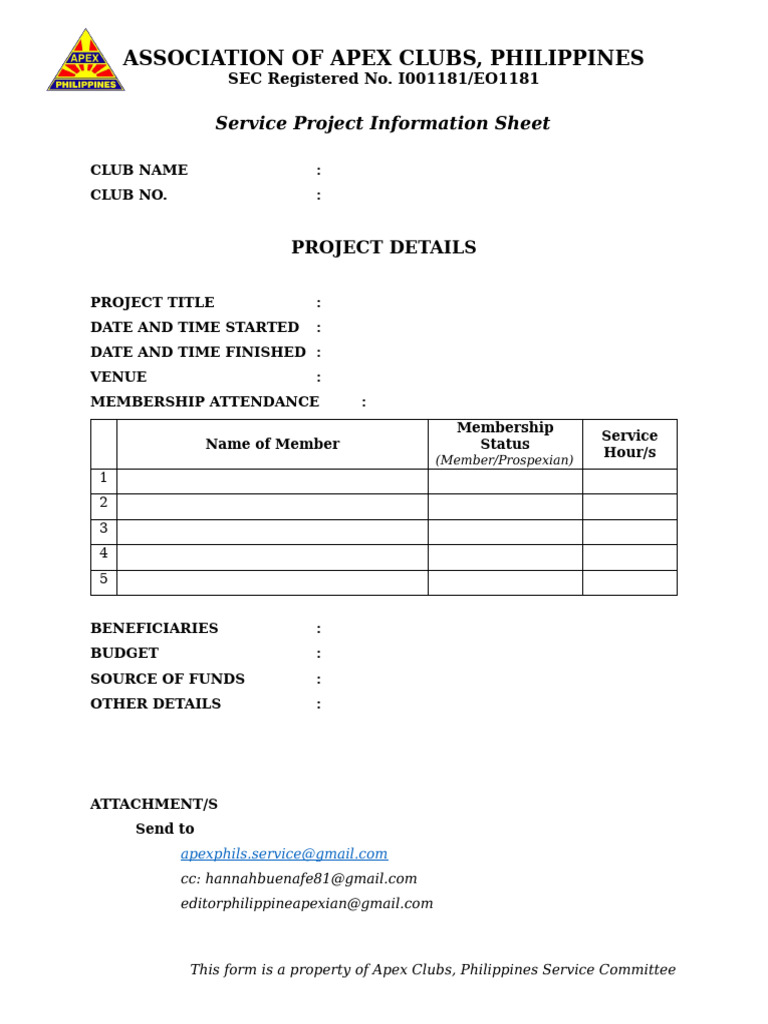 Apex Philippines Service Project Information Sheet | PDF