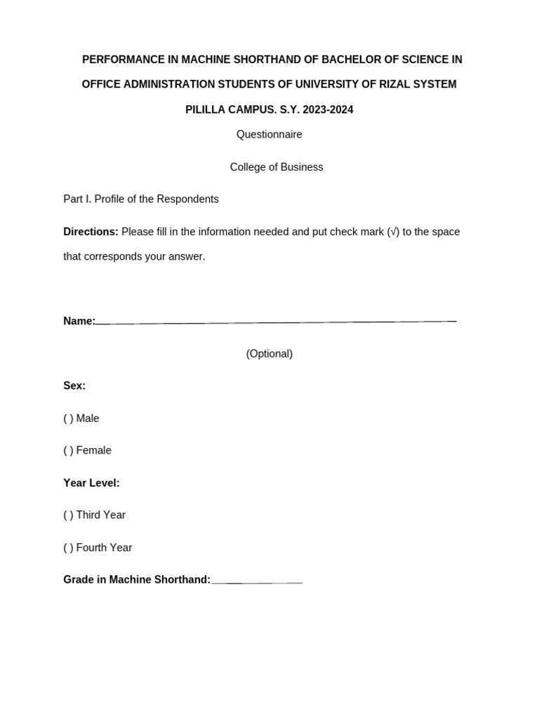 Questionnaire Performance in Machine Shorthand | PDF | Shorthand | Writing