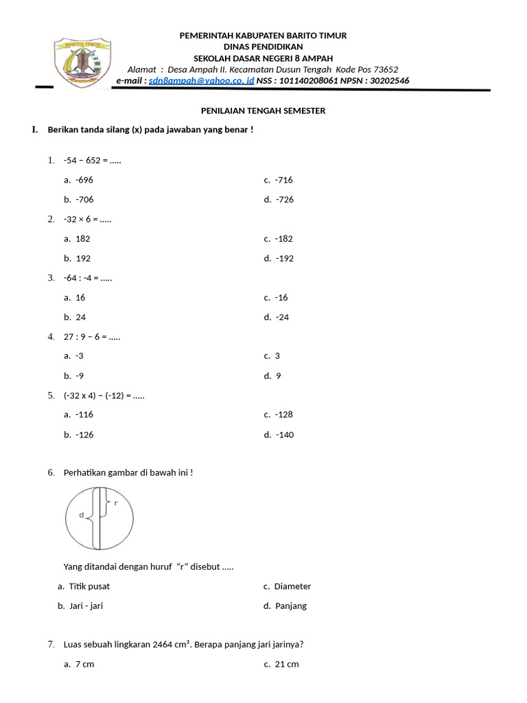 PTS MTK KELAS 6.asli | PDF
