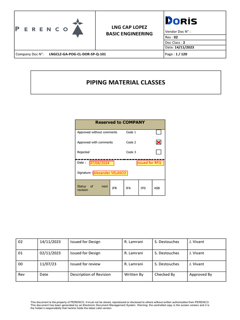 LNGCLZ Ga Pog CL Dor SP Q 101 - Rev09 Piping Material Class | PDF ...