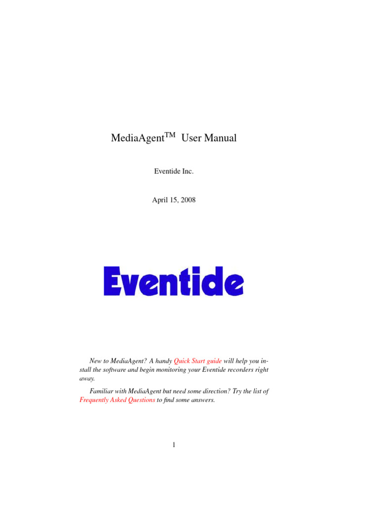 Eventide MediaAgent User Manual | PDF