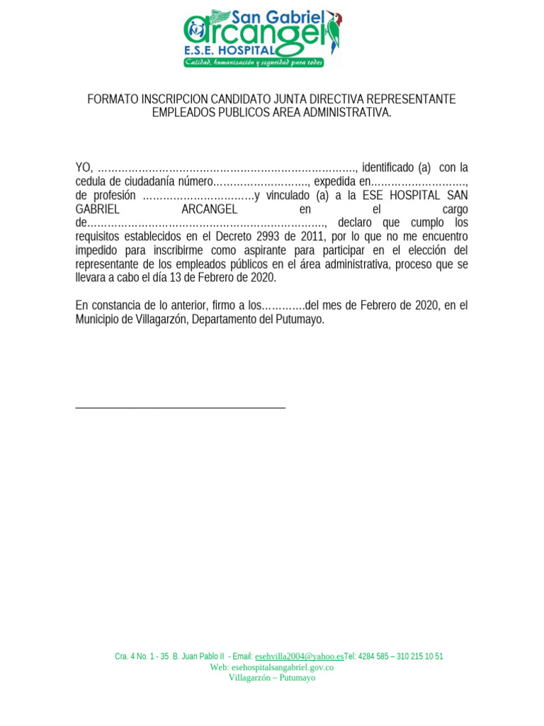 Formato Inscripcion Candidato Junta Directiva 2020. | PDF