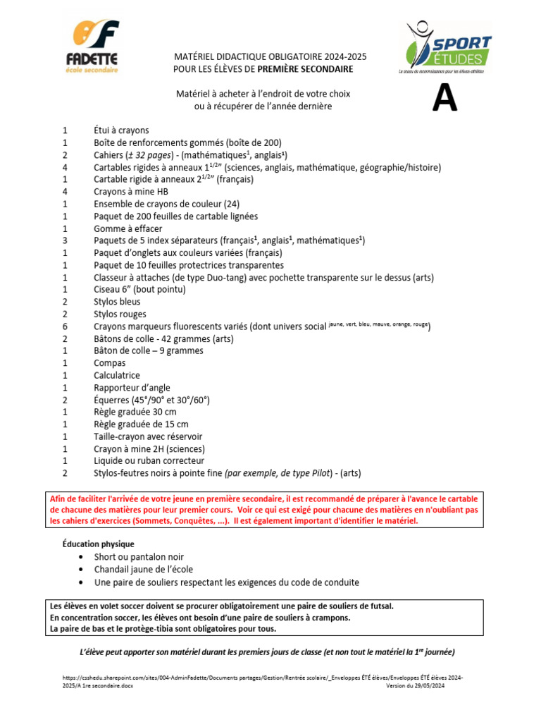 A 1re Secondaire | PDF