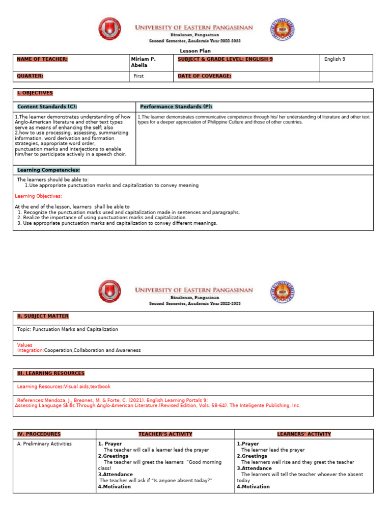 Lesson Plan in English | PDF