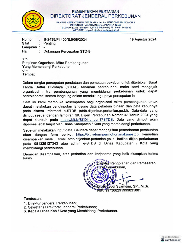 SE Dir PPHBun - Pembuatan Akun E-STDB Pihak Ketiga Untuk Mitra ...