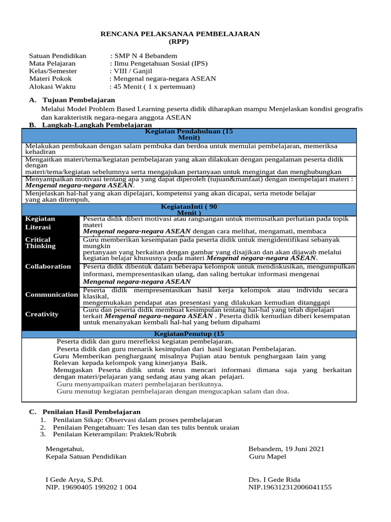 RPP 1 Pertemuan Kelas 8 | PDF