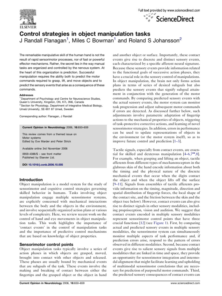 Control Strategies in Object Manipulation Tasks - Flanagan Et Al Curr ...