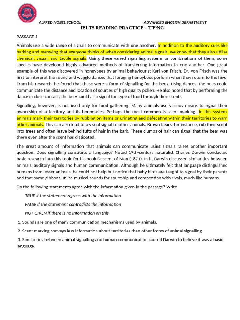 Ielts Reading Practice 4 - T - F - NG | PDF