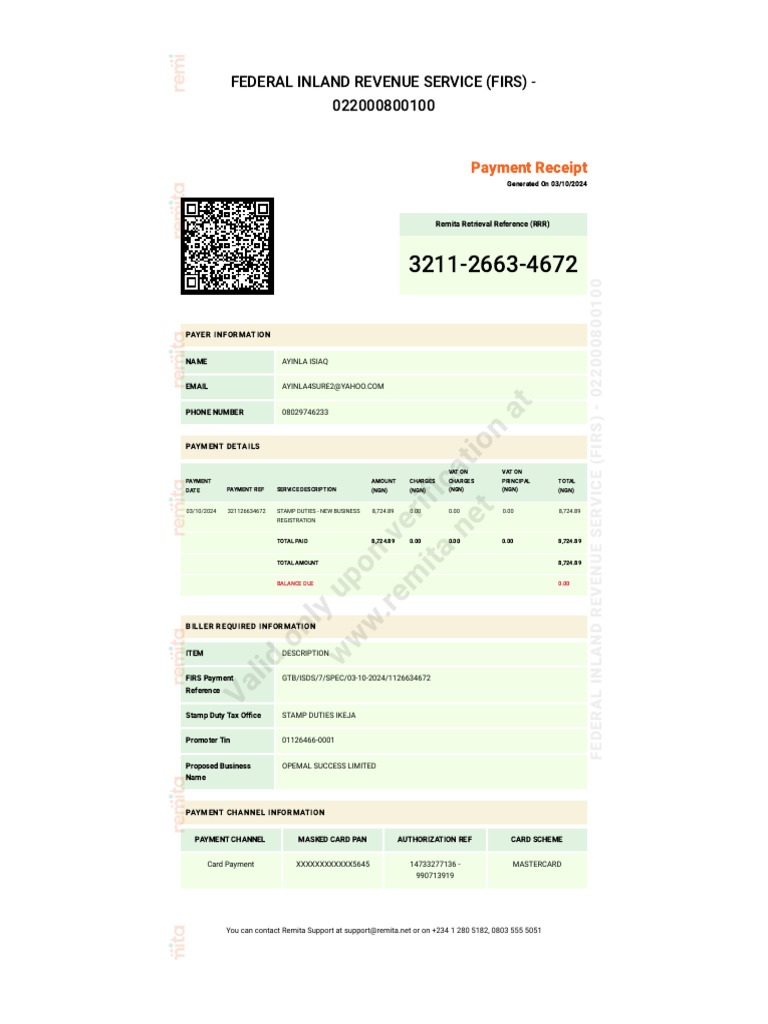 Stamp Duty For OPEMAL Success LTD View Invoice - Receipt | PDF | Public ...