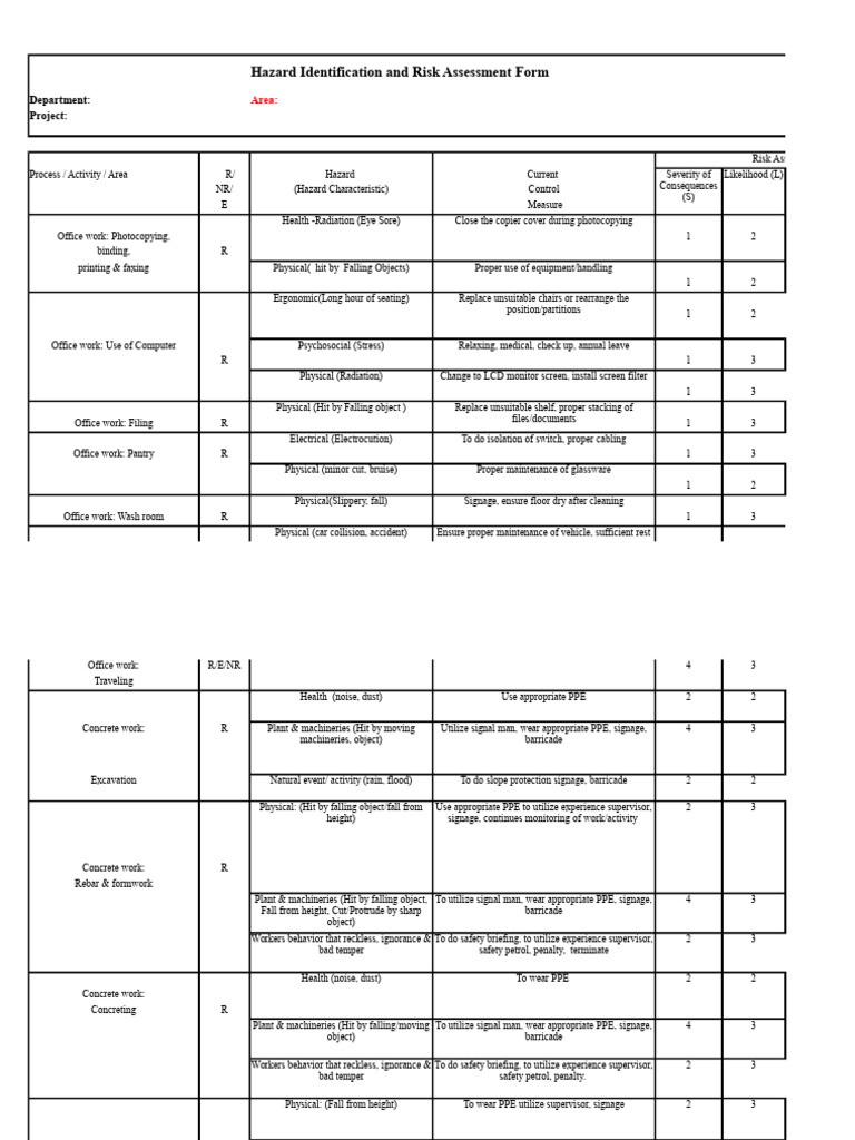 Ilide.info Hazard Identification and Risk Assessment Form Area Pr ...
