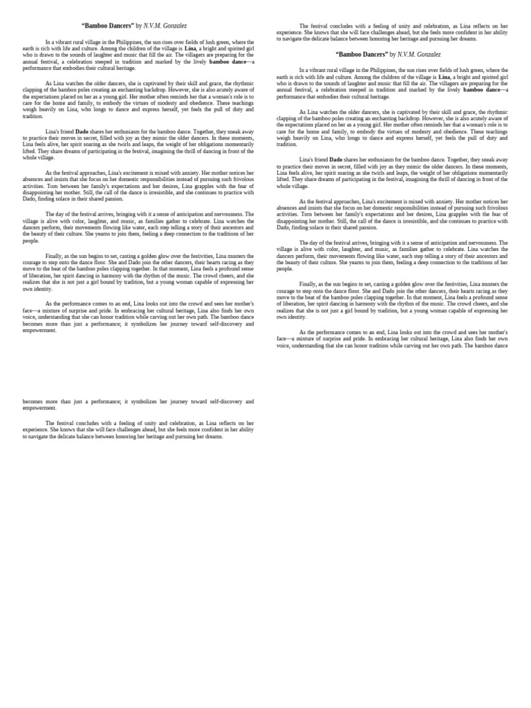 Bamboo Dancers by NVM Gonzales | PDF | Dances