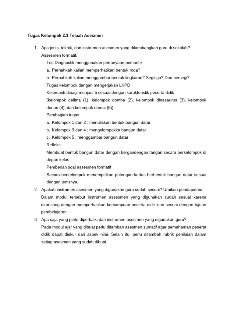 Tugas Kelompok 2.1. Telaah Instrumen | PDF