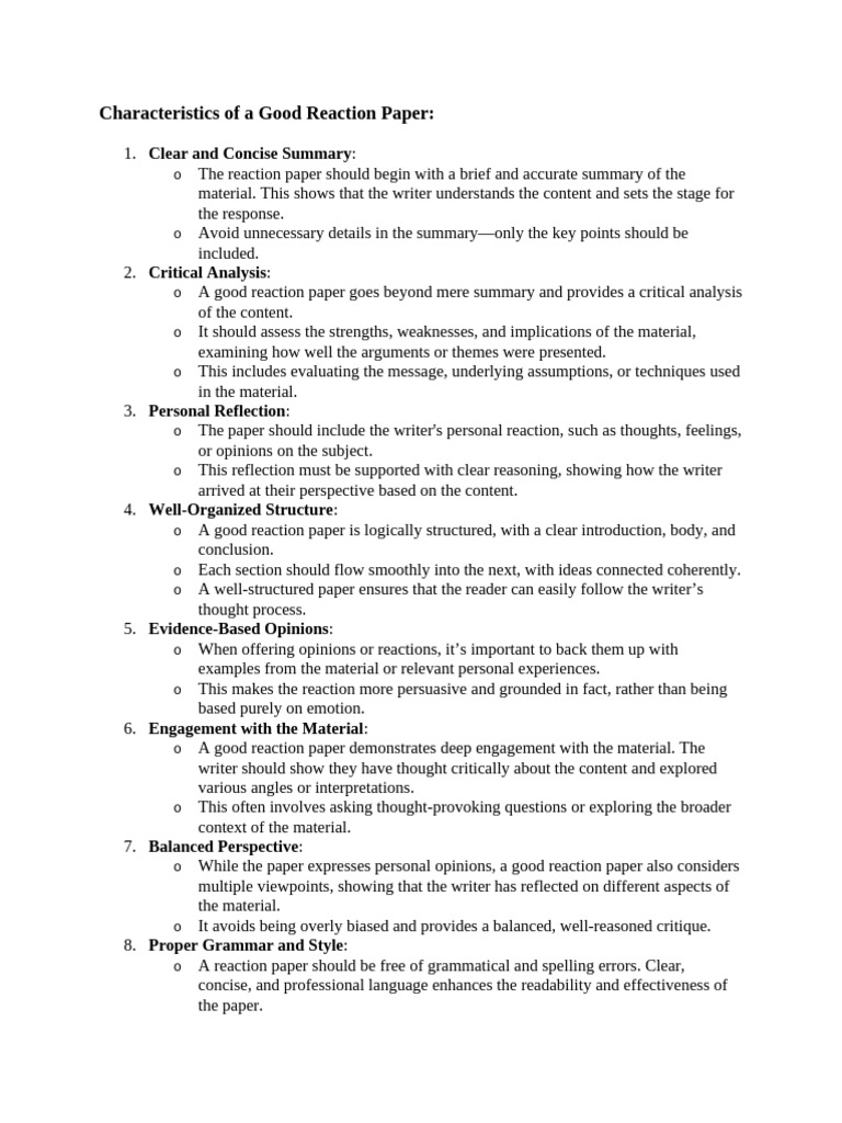 Characteristics of A Good Reaction Paper | PDF | Critical Thinking ...