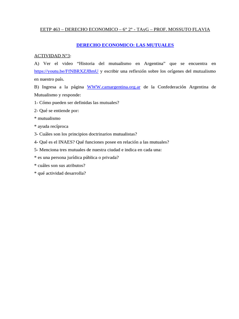 DERECHO ECONOMICO - 6° - 2° - TAyG - MOSSUTO 2021 Act.3 | PDF