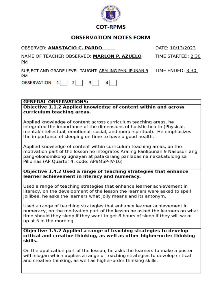 2nd and 4th Quarter OB Format | PDF | Curriculum | Wellness