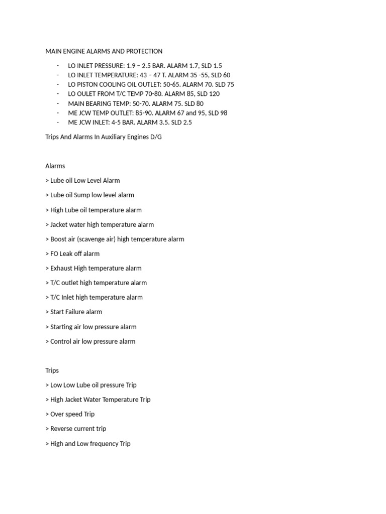 Main Engine Alarms and Protection | PDF