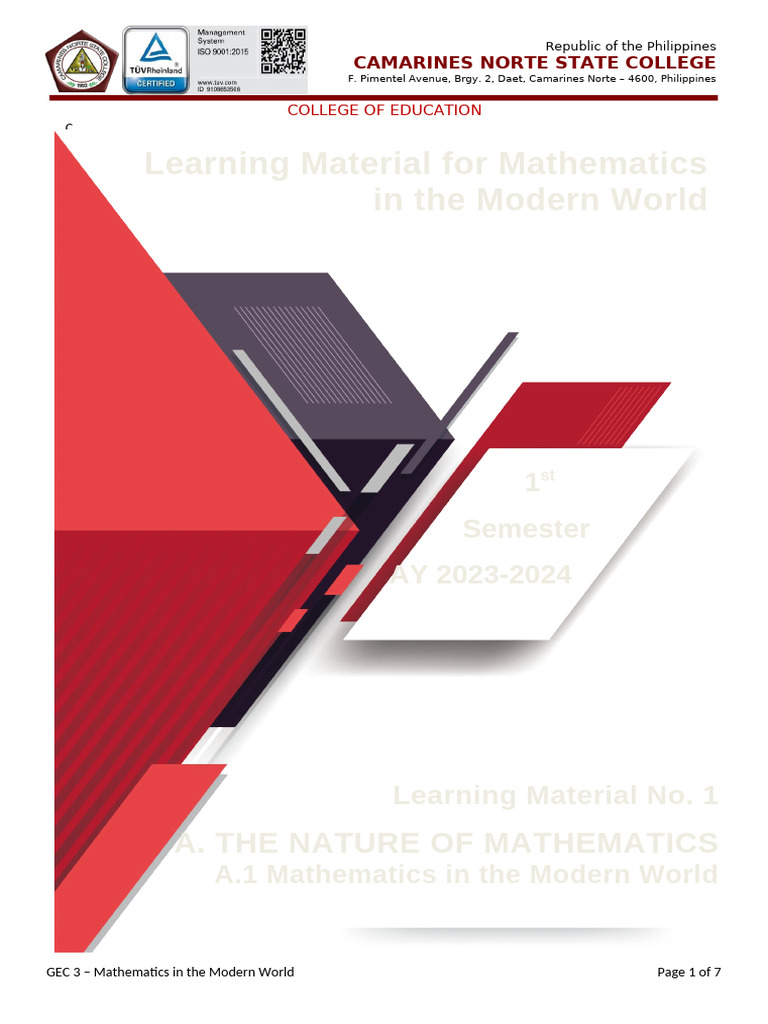 LM1. Nature of Mathematics | PDF