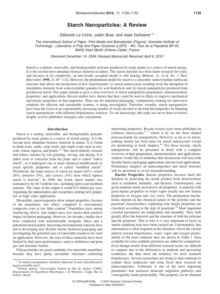2010 Starch Nanoparticles A Review | PDF