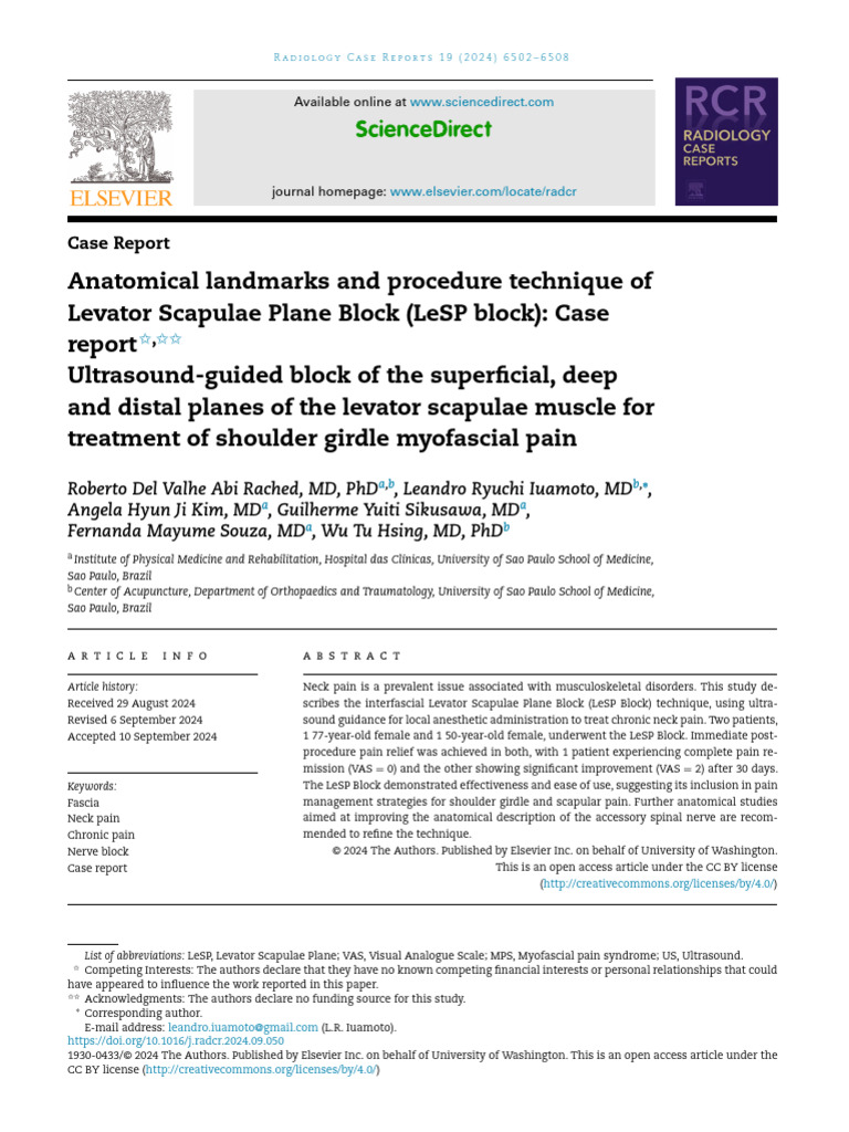 Anatomical landmarks and procedure technique of Levator Scapulae Plane ...